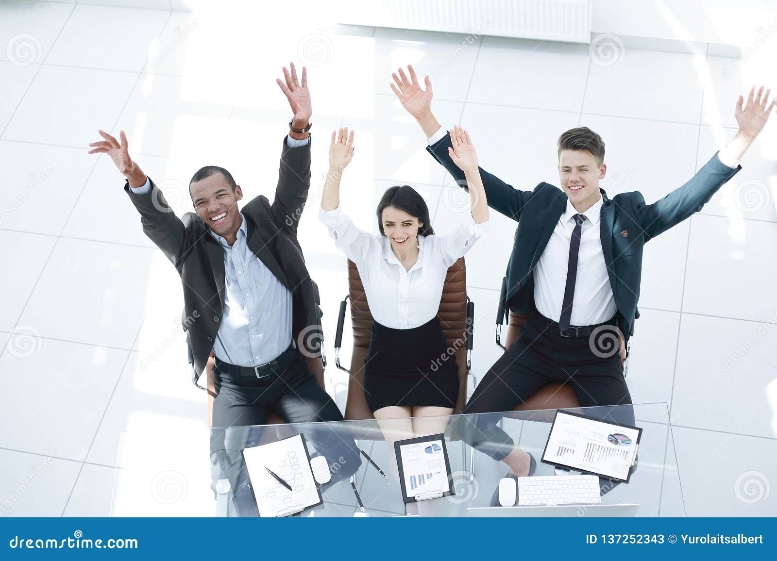 View from the Top. Happy Employees in the Workplace Stock Image - Image ...