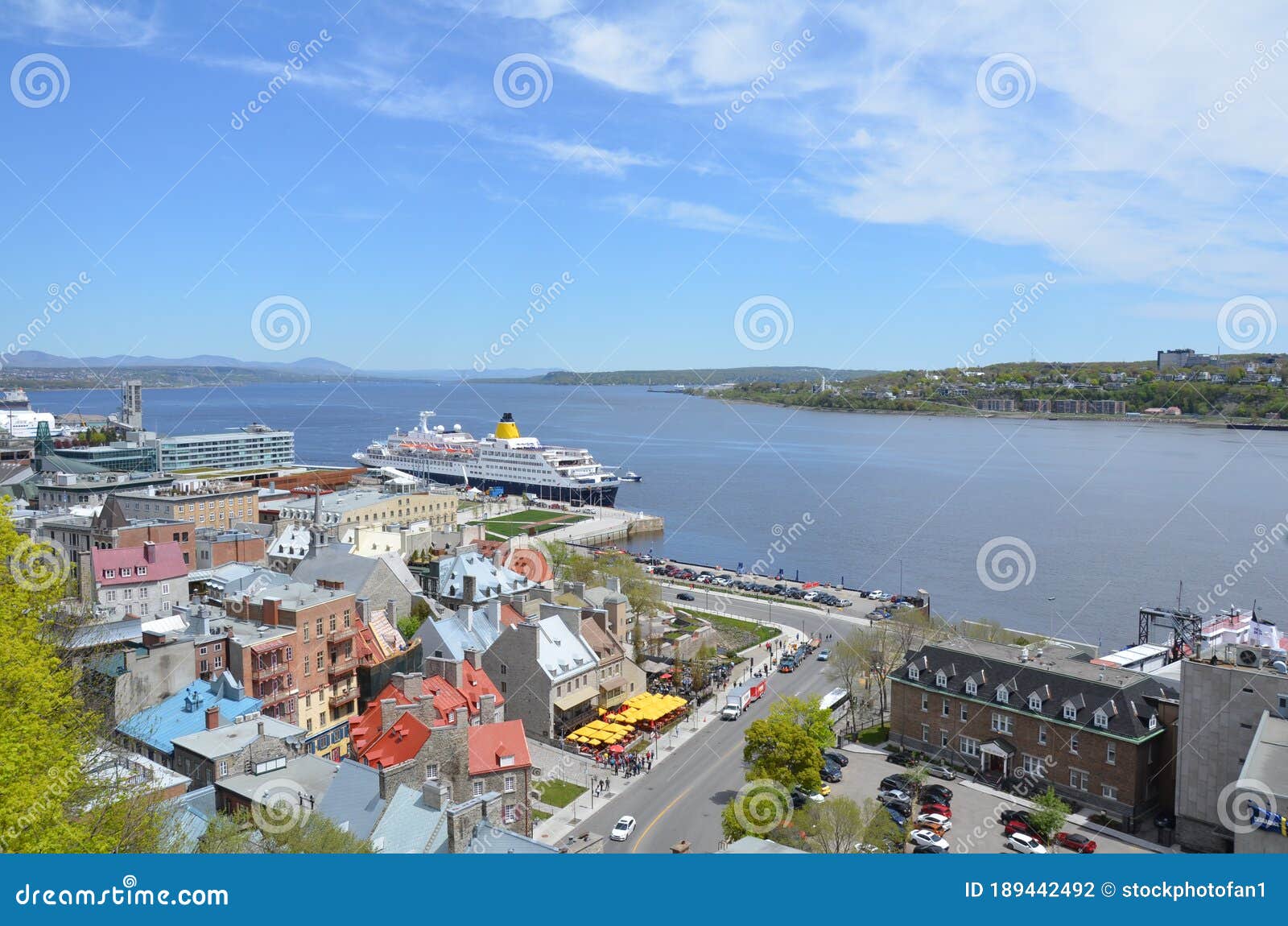 View from Top of Hill in Quebec, Canada with River Stock Photo - Image ...