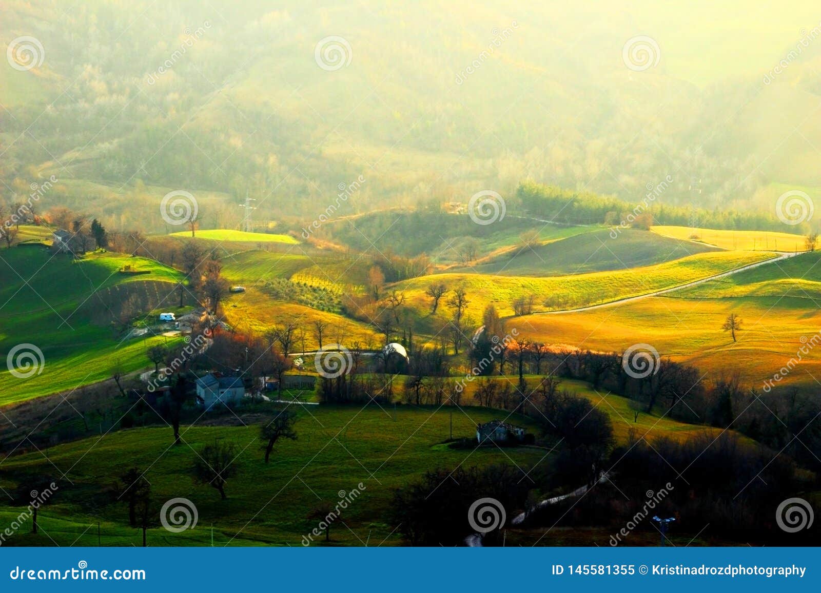 View from Top on a Hilly Landscape with Forests in Penna San Giovanni ...