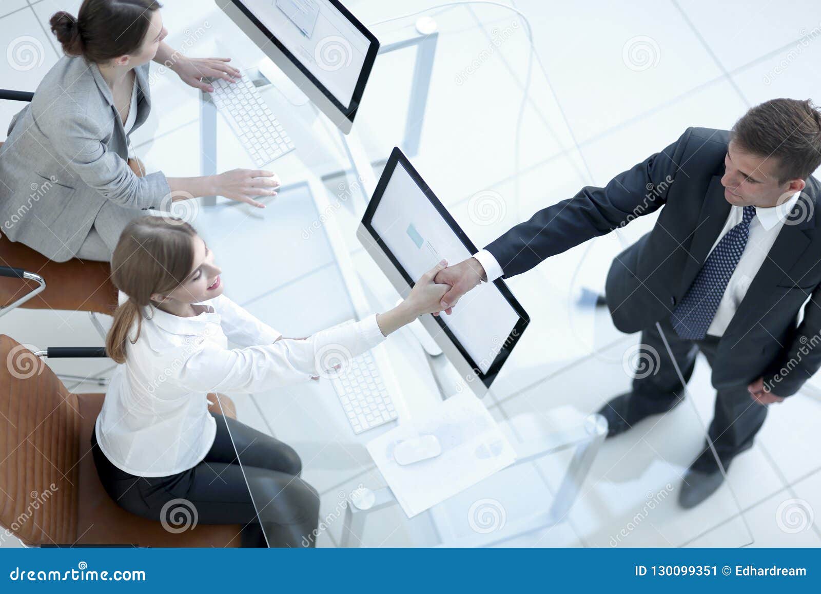 View from the Top. Manager Shaking Hands with the Employee Stock Image ...
