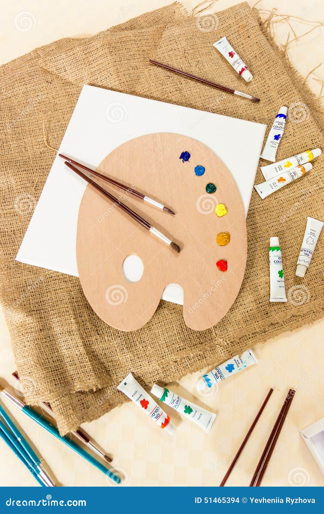 Messy Boy With Artist Pallet And Brush By Painting Stock Image ...