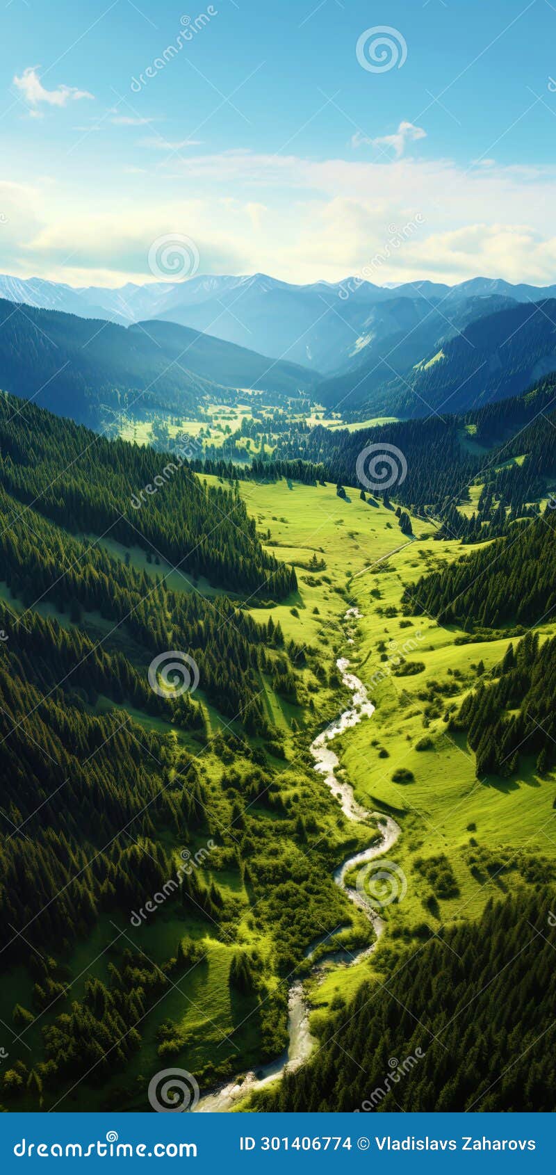 View from the Top of the Mountain To a Flat Valley Surrounded by Green ...