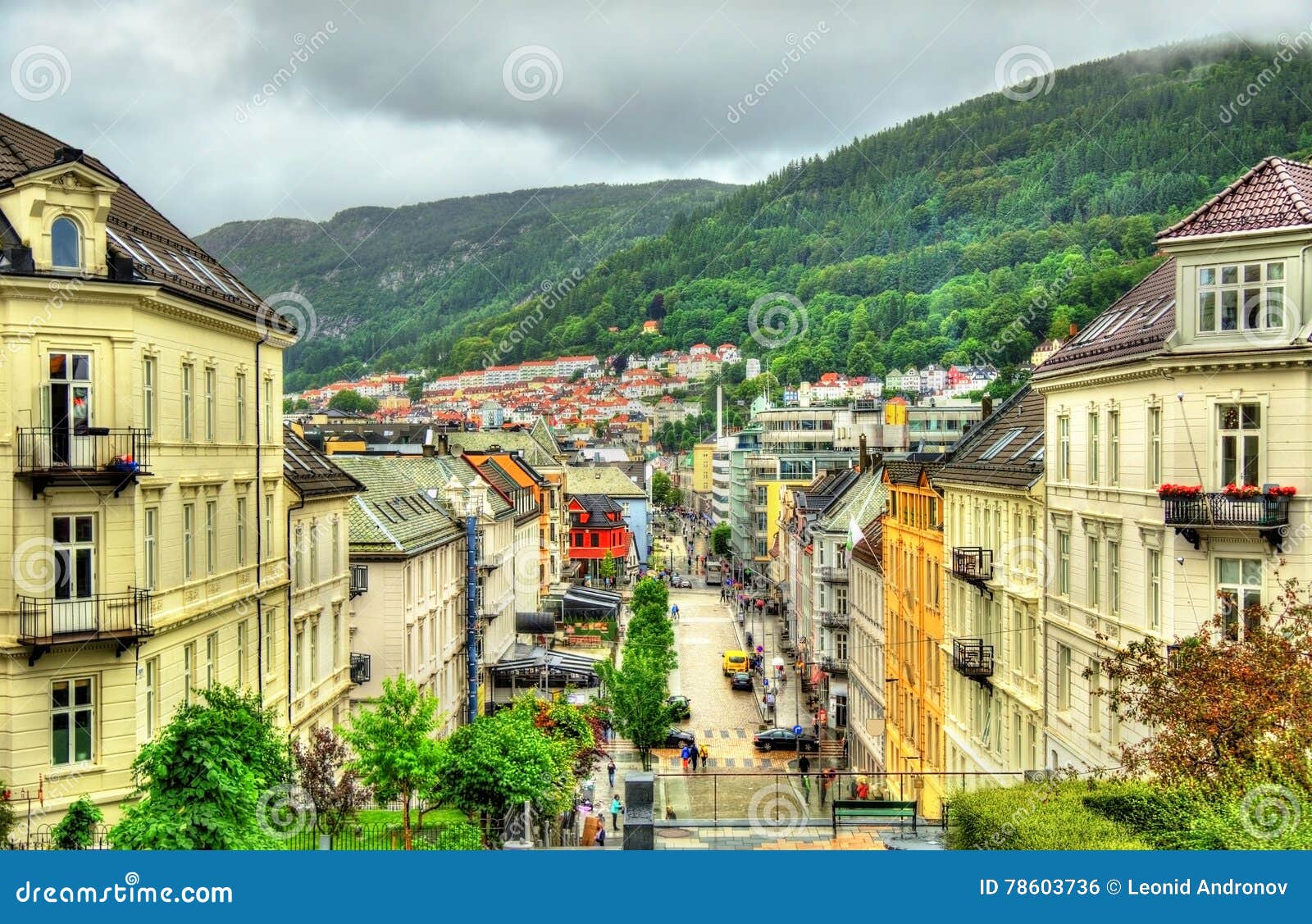 View of Torgallmenningen, the Main Square in Bergen Stock Photo - Image ...