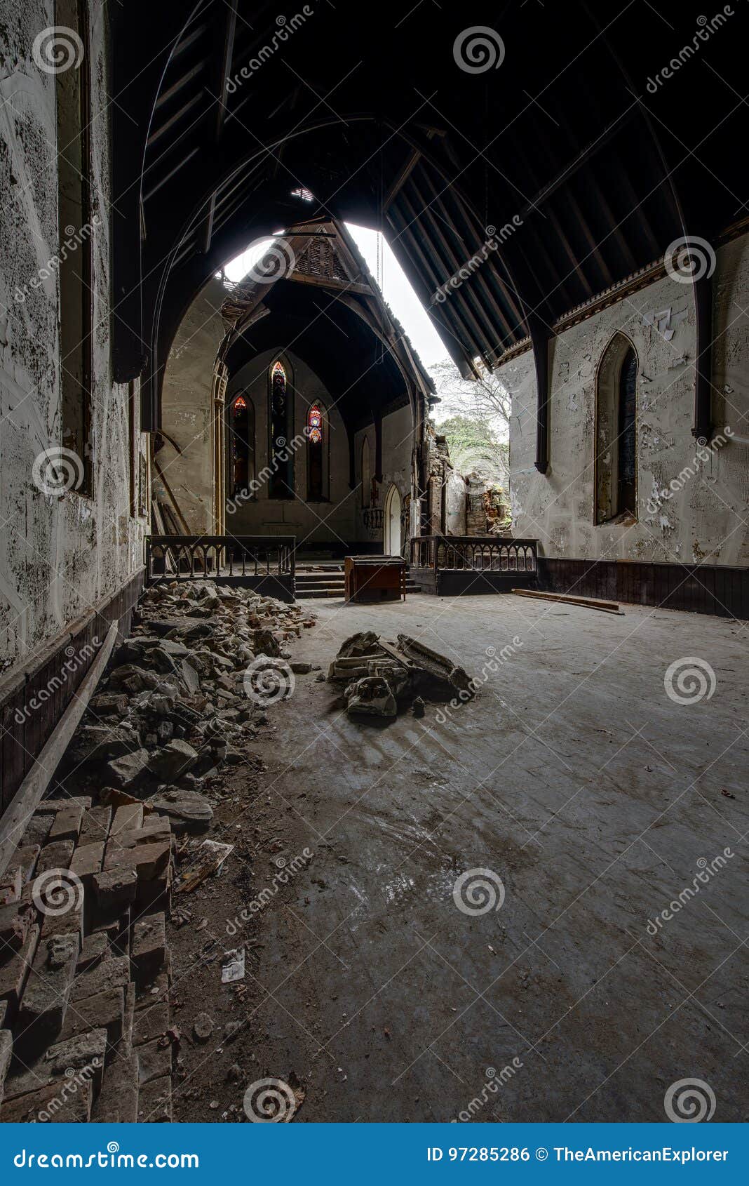 View Towards Altar - Collapsing, Abandoned Church Stock Photo - Image ...