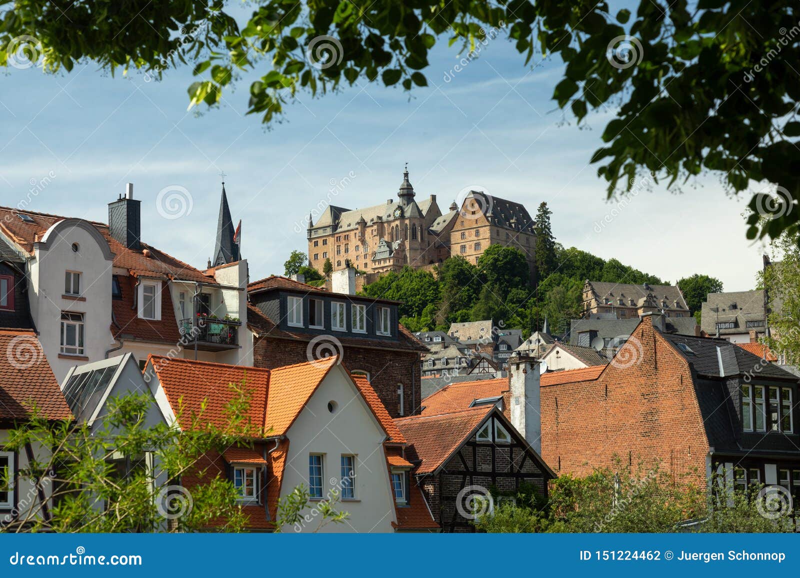 View Towards the Castle of Marburg Stock Photo - Image of village ...