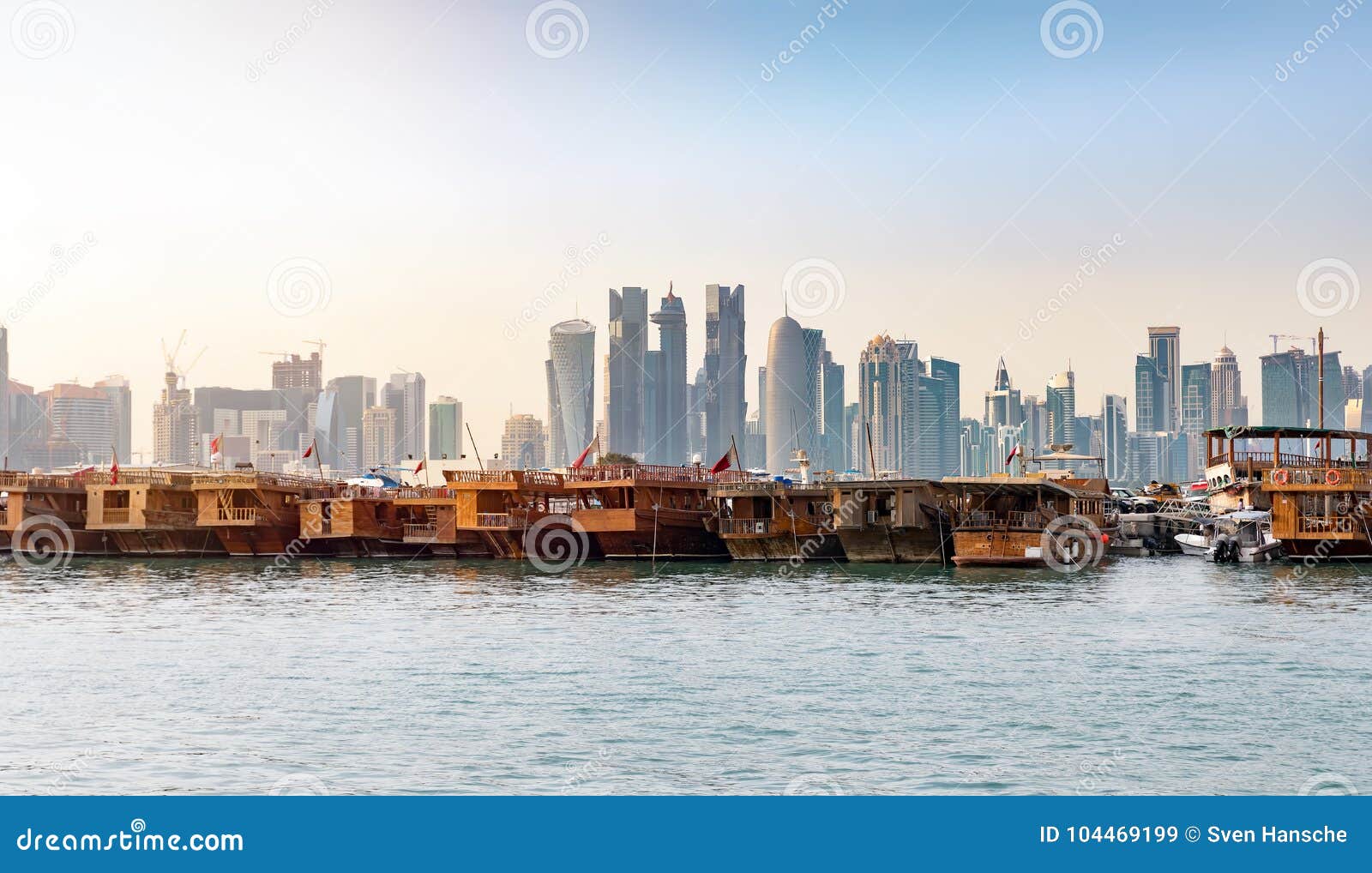The Skyline of Doha from the Dhow Harbor Stock Image - Image of ...