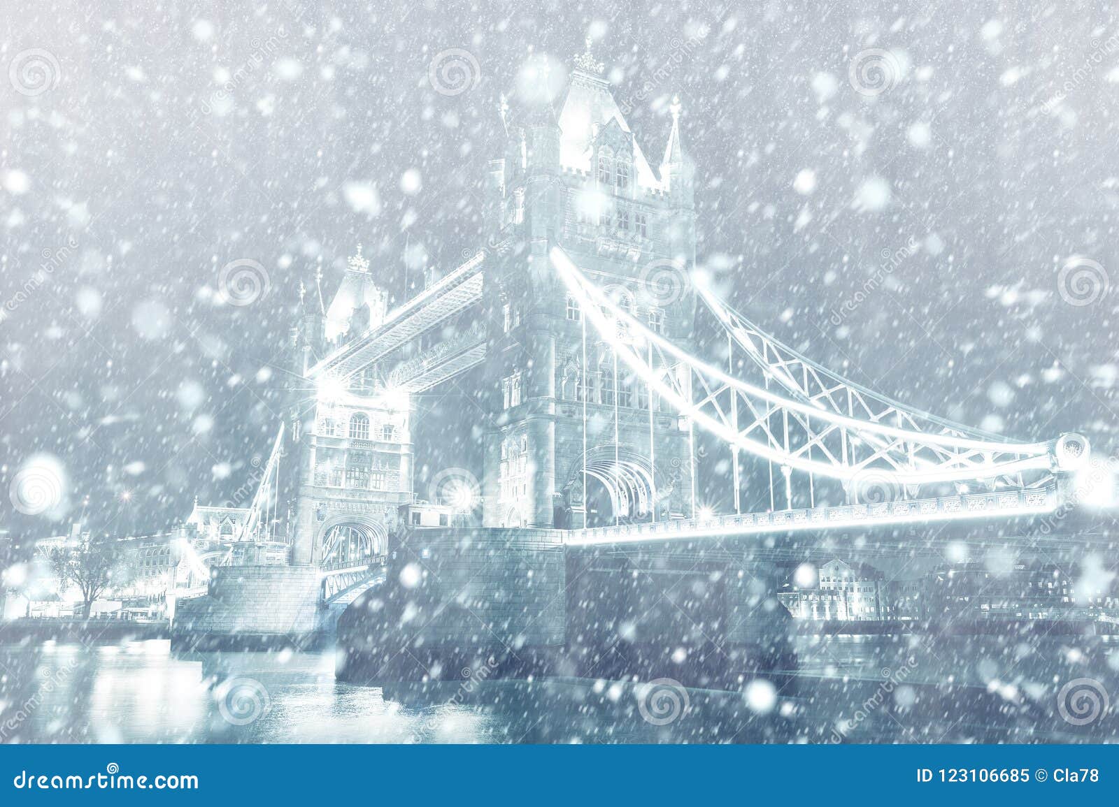 View of Tower Bridge in London with Snow Stock Image - Image of symbol ...