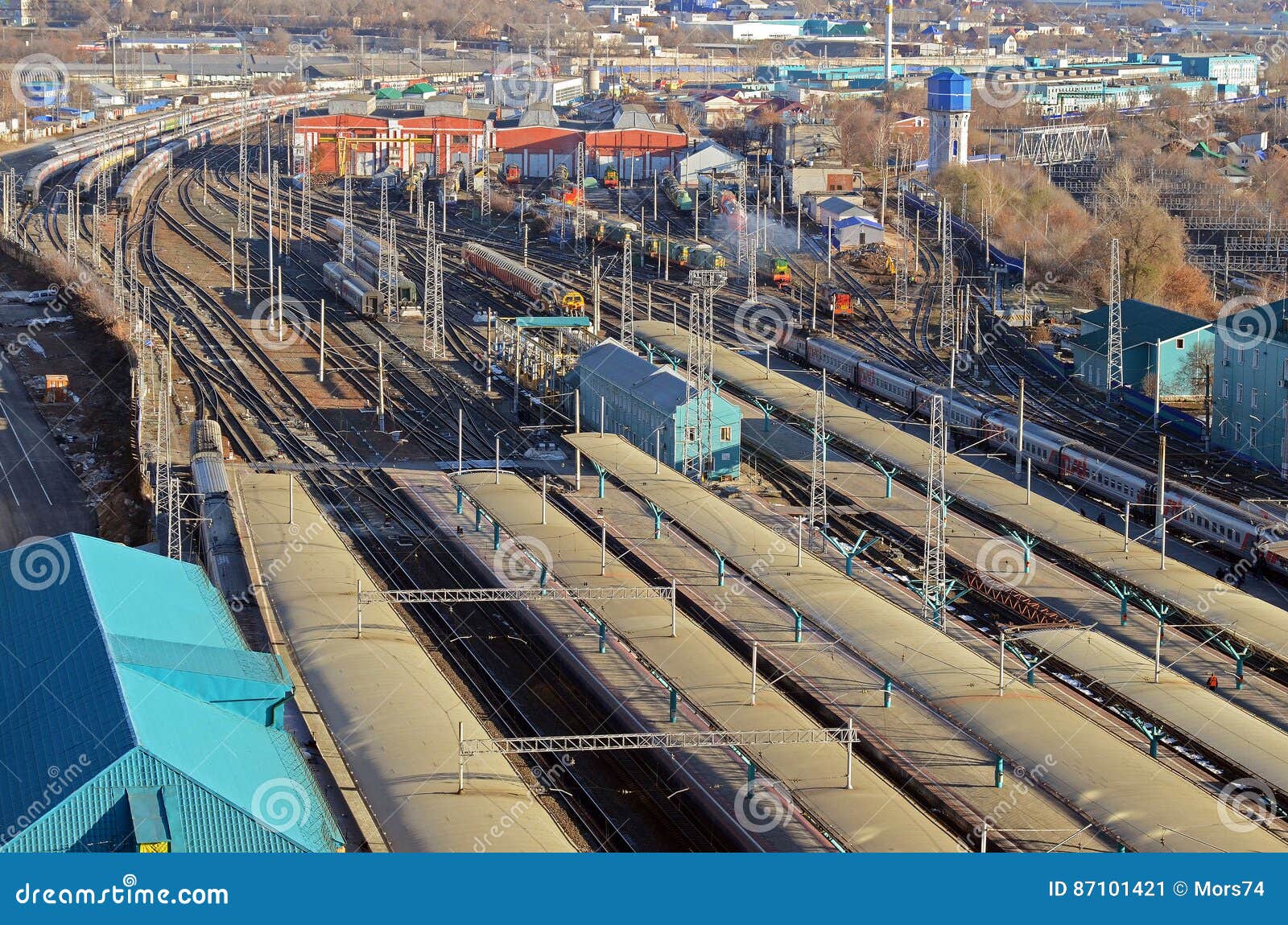 The View from the Tower of Railway Station on Train Tracks, Platforms ...