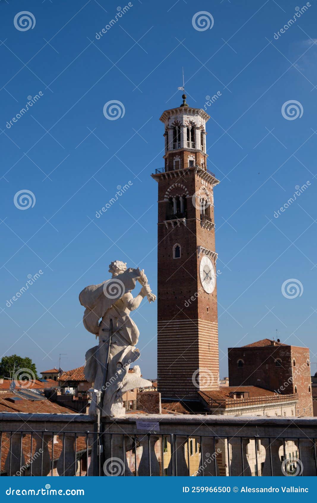 View of the Tower of Verona and Statue in the Center of the City ...