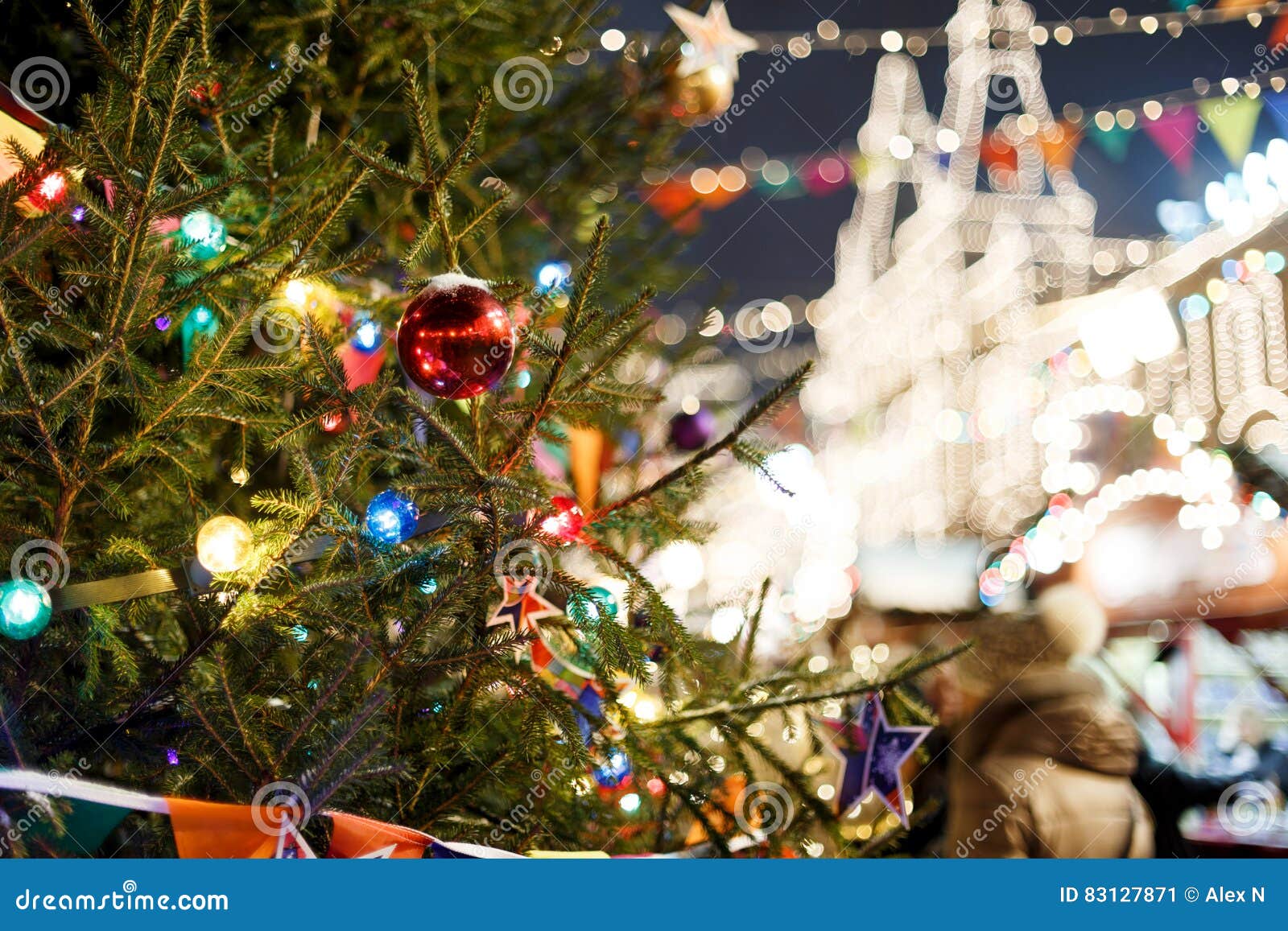 View of Town Christmas Tree Stock Image - Image of garland, bauble ...
