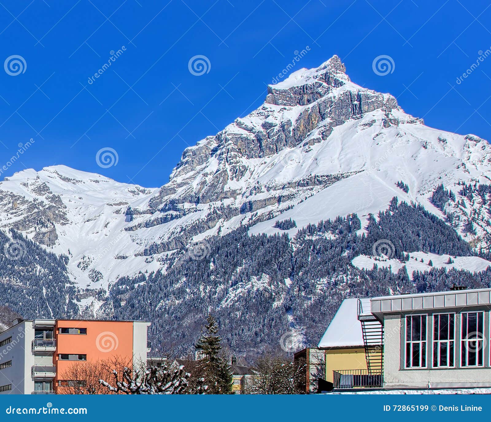 View in the Town of Engelberg, Switzerland Stock Image - Image of snow ...