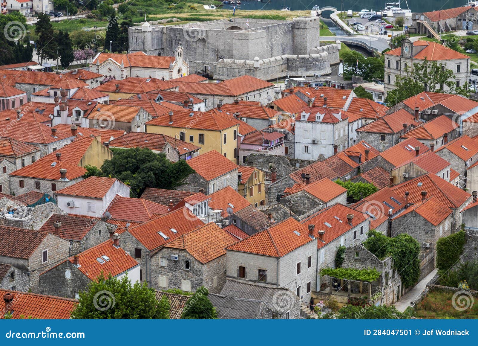 View of the Town of Ston with Its Fortress in the Background in Croatia ...