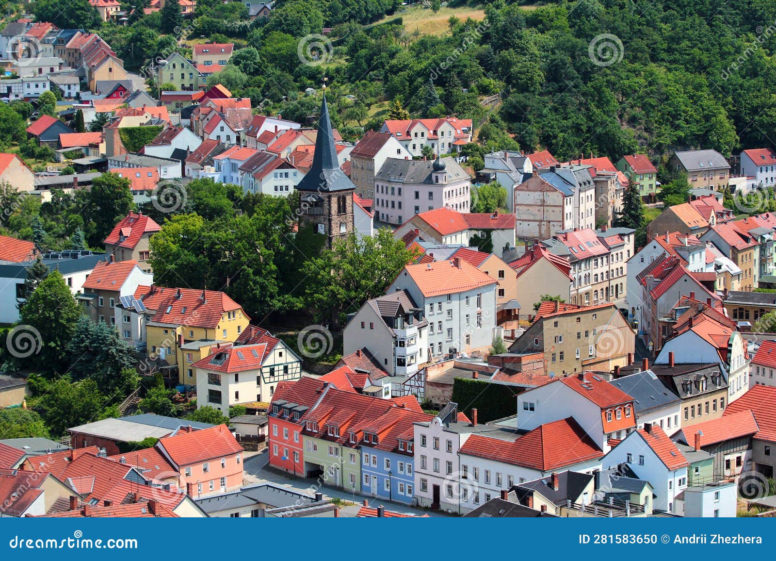 View of the Town of Weida in the County of Greiz in the German State of ...