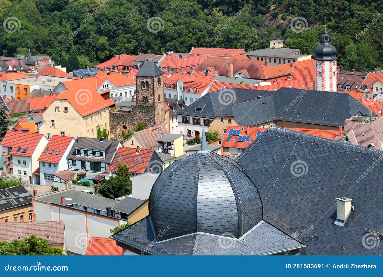 View of the Town of Weida in the County of Greiz in the German State of ...
