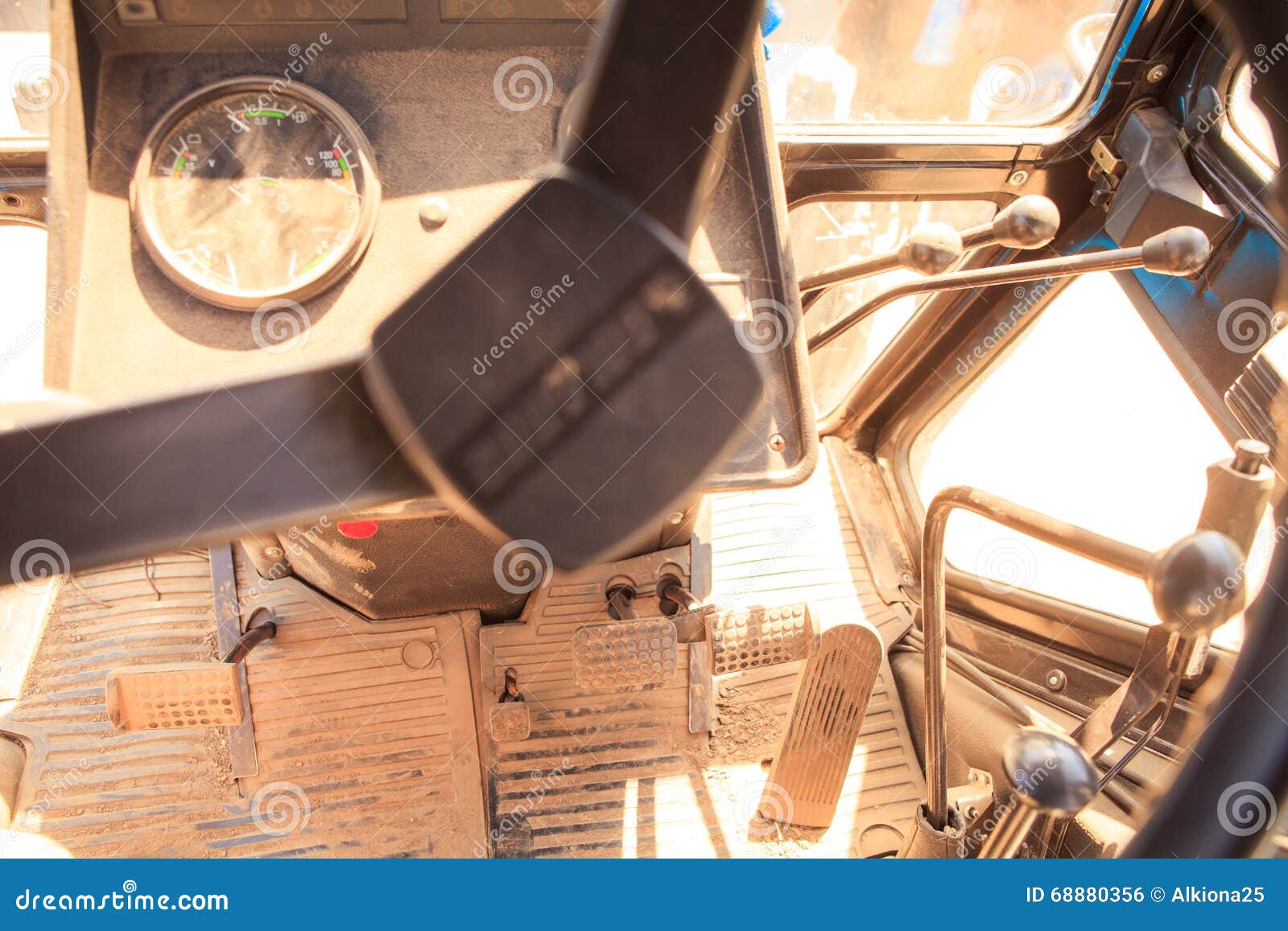 View of Tractor Dashboard with Handles Sticks Pedals Stock Photo ...