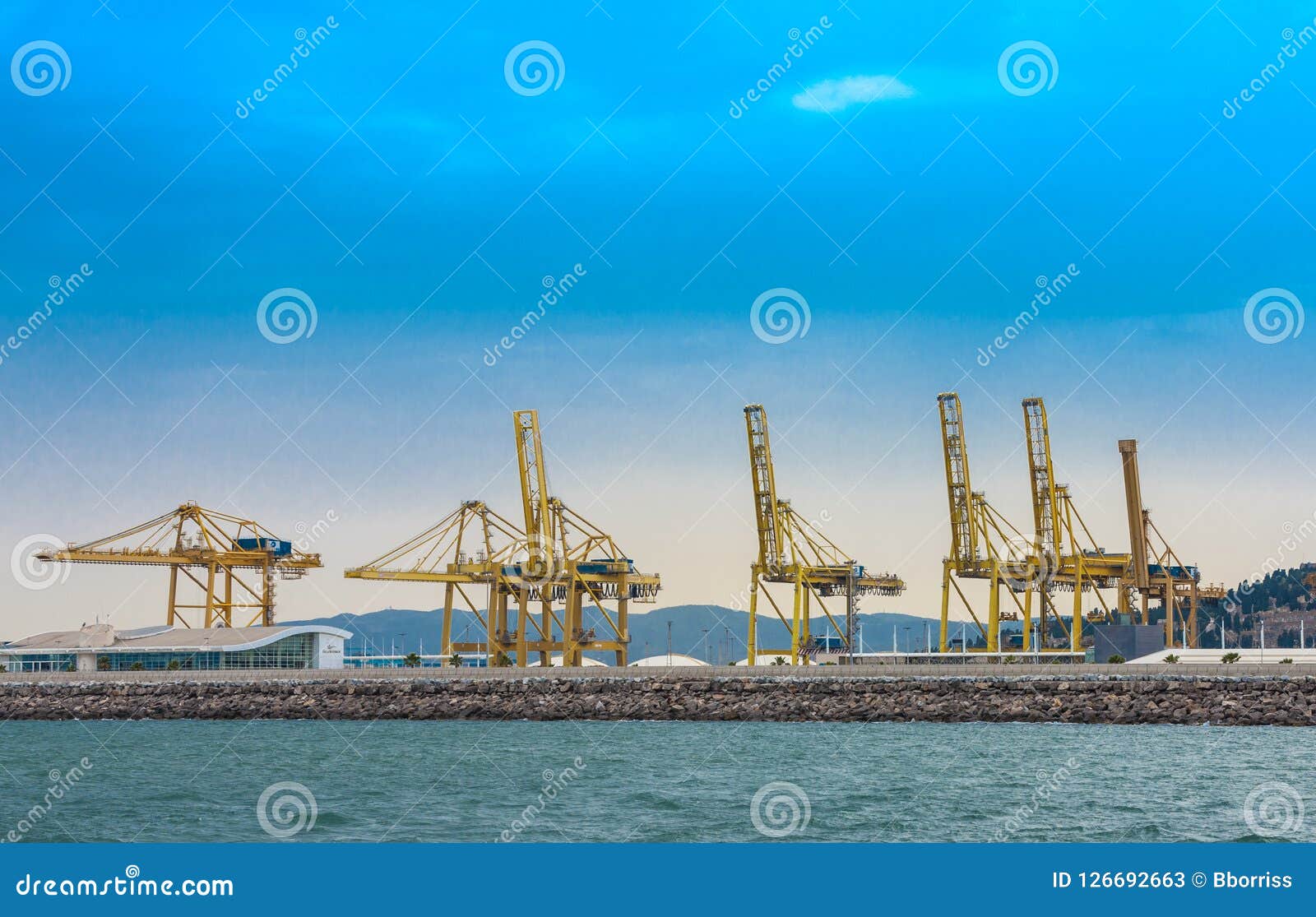View on Trading Seaport with Cranes. Stock Image - Image of delivery ...