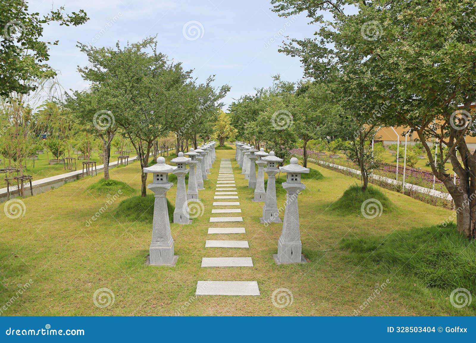 View Of Traditional Japanese Garden With Walk Pathway And Lantern Pole ...
