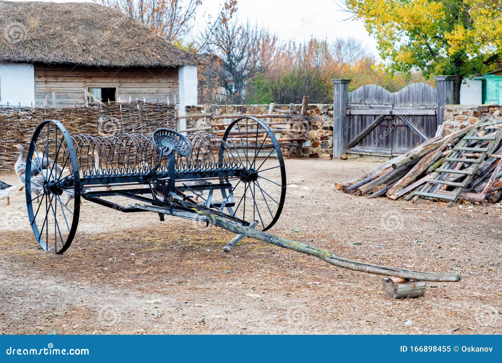 View of Traditional Mechanized Rake in Backyard Stock Image - Image of ...