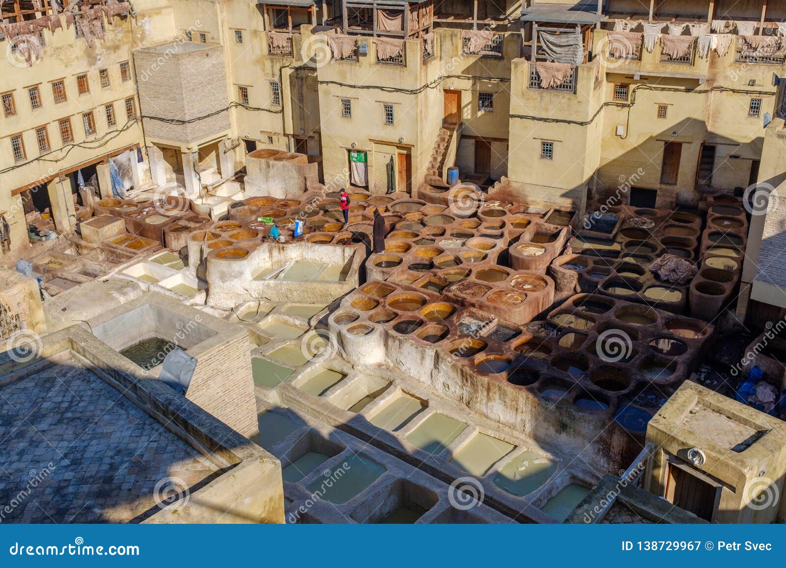 Traditional tannery in Fes stock image. Image of tannery - 138729967