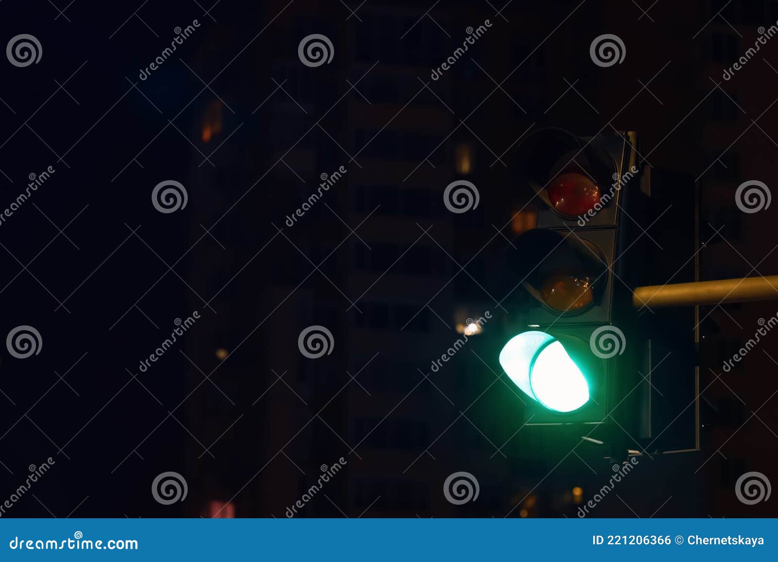 View of Traffic Light in City at Night Stock Photo - Image of color ...