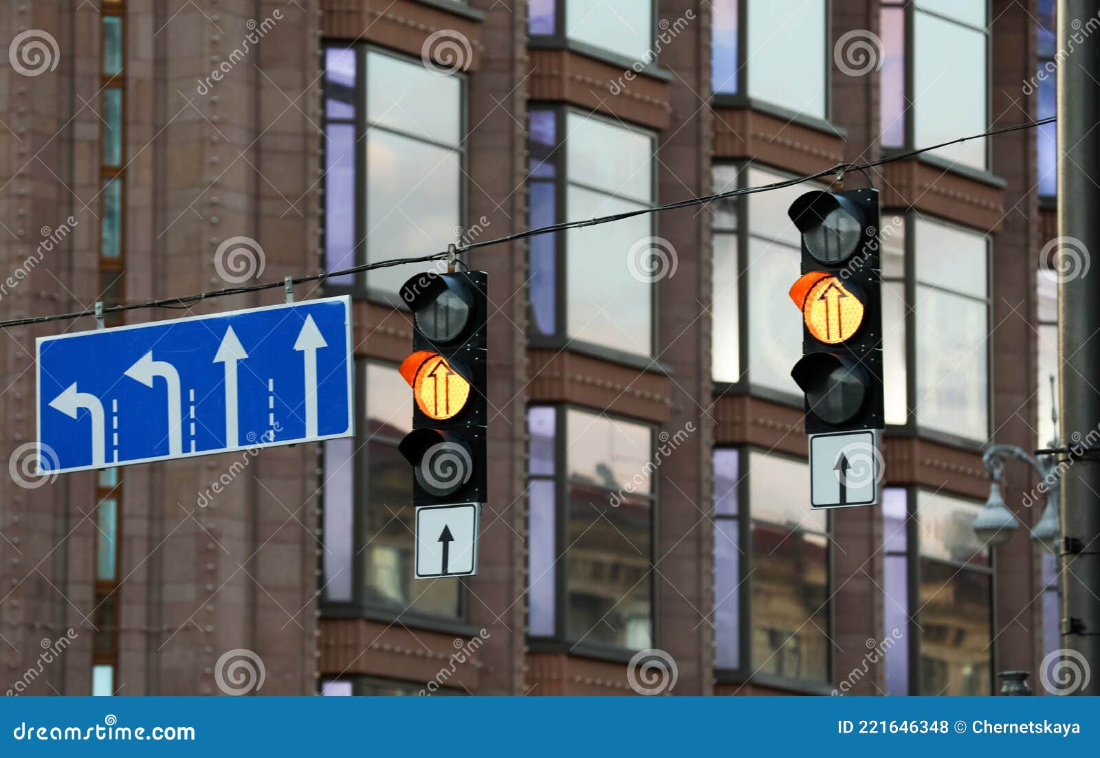 View of Traffic Lights and Road Signs in City Stock Photo - Image of ...