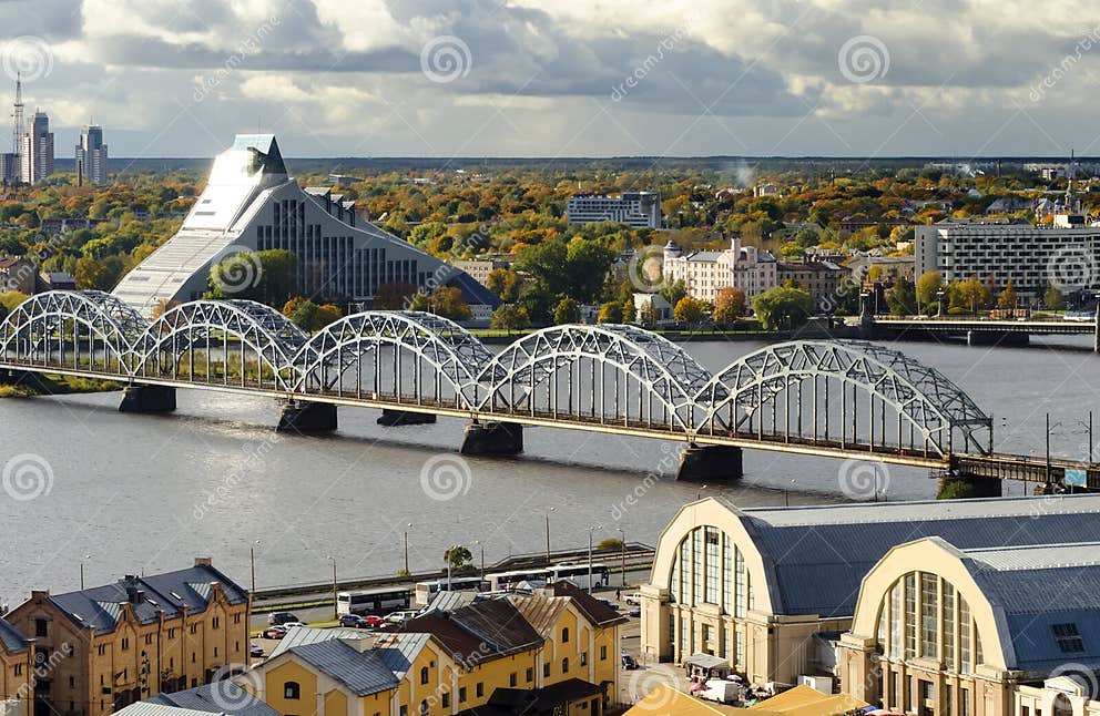 View on Train Bridge in Riga, Latvia Stock Photo - Image of daugava ...