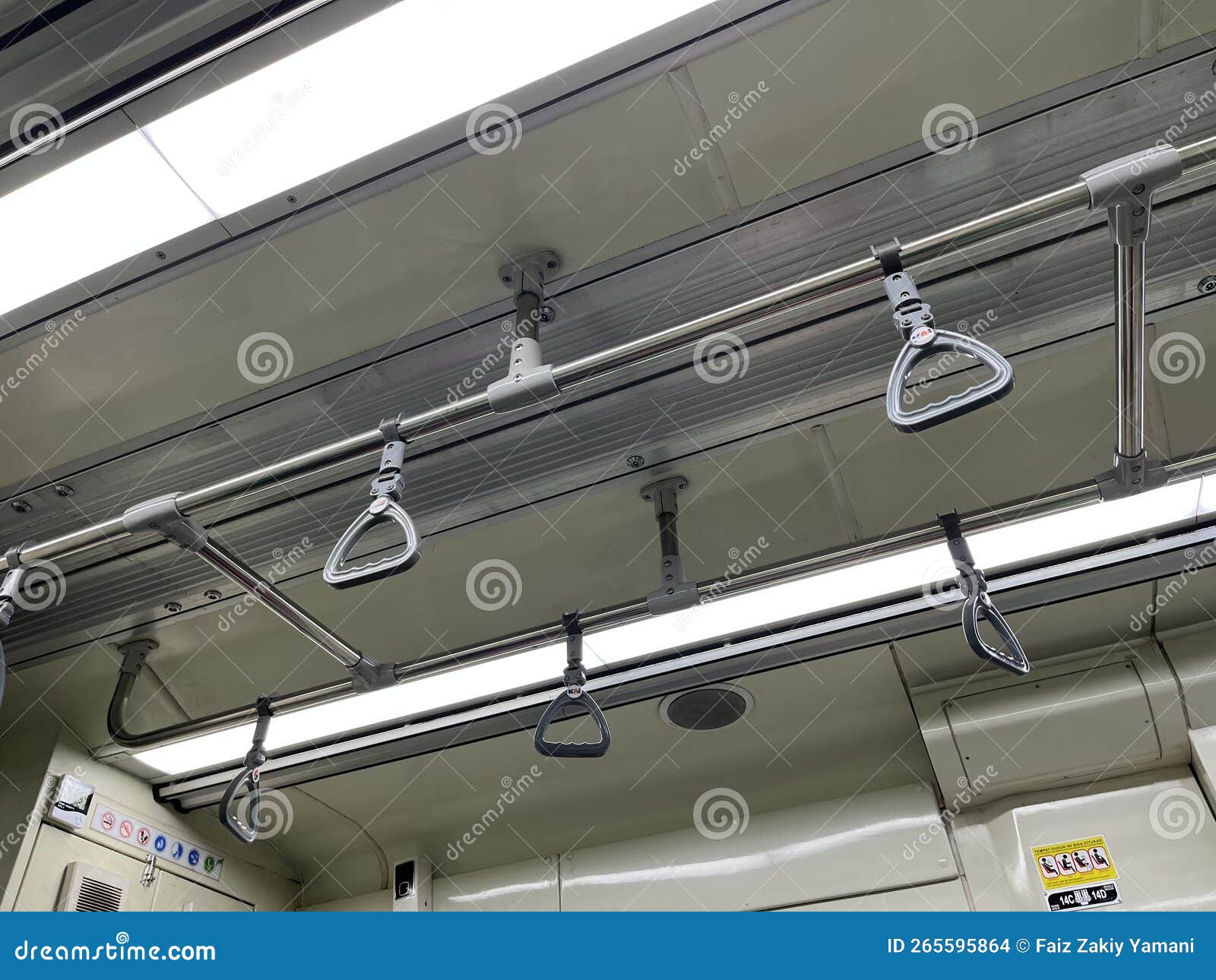 View of Train Interior Featuring Handgrip for Passengers Stock Photo ...