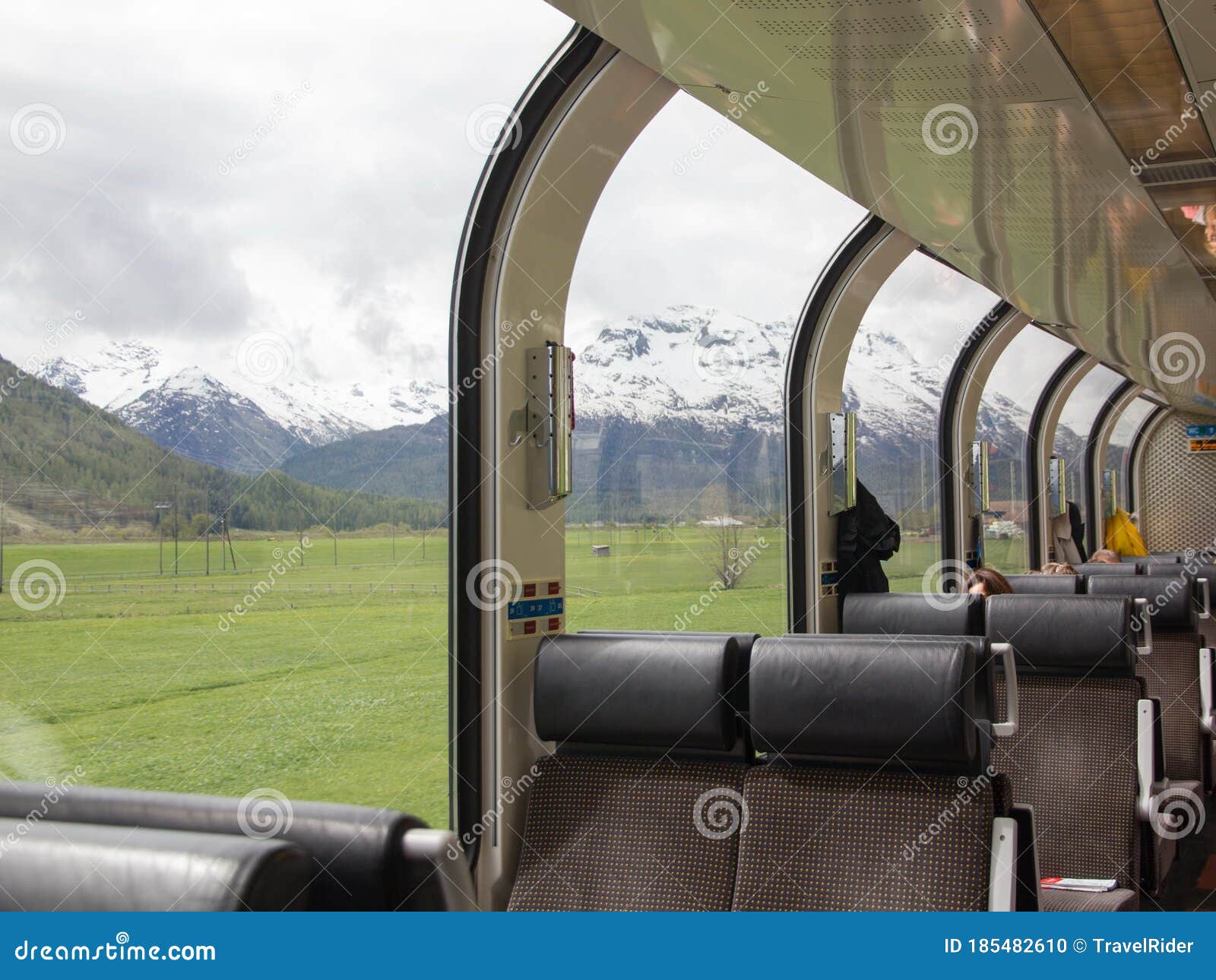 View of the Train Leather Sits, Amazing View of Alps through Panoramic ...