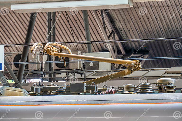 View of a Train Pantograph Connected To the Electrical Wire Stock Image ...