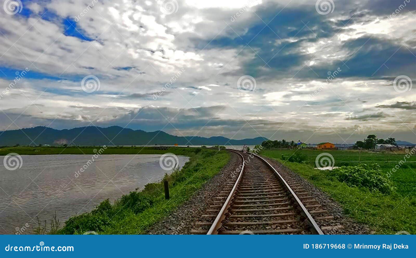 View of Train Track with Beautiful Blue Sky Stock Illustration ...