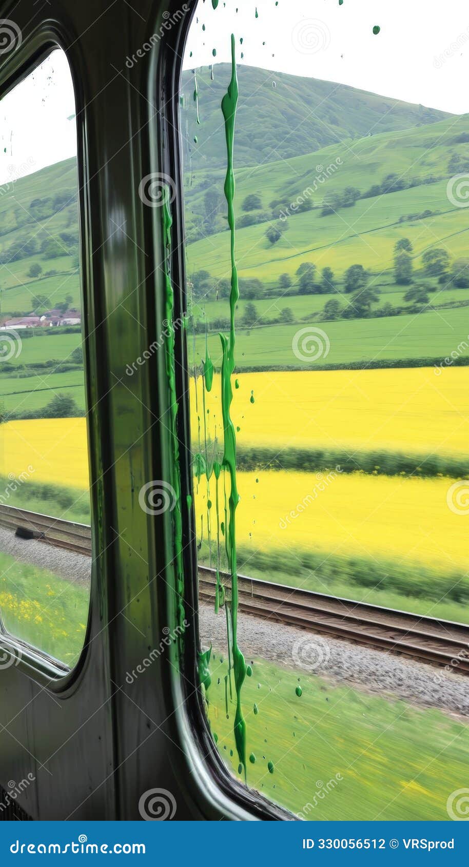 View from a Train Window with Green Paint Splatter Stock Photo - Image ...