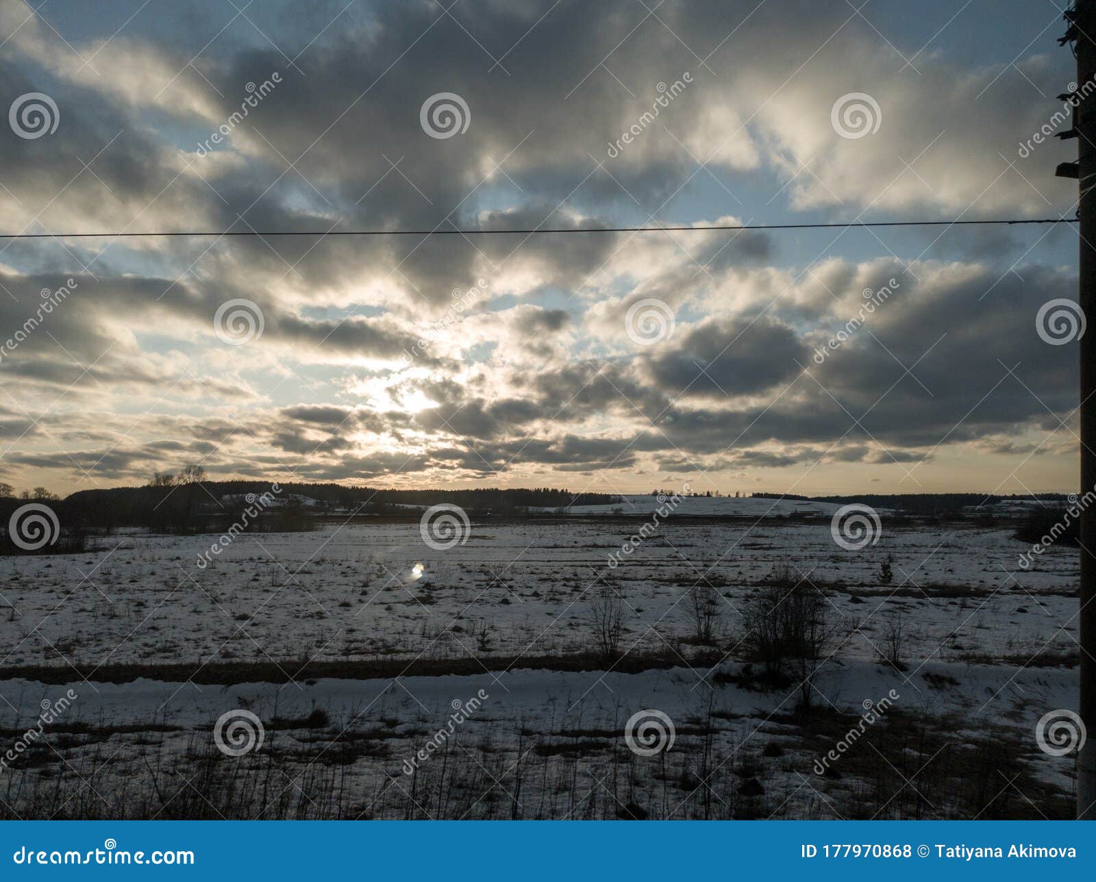 View from the Train Window on the Nature of the Urals. Blue Sky Snow ...