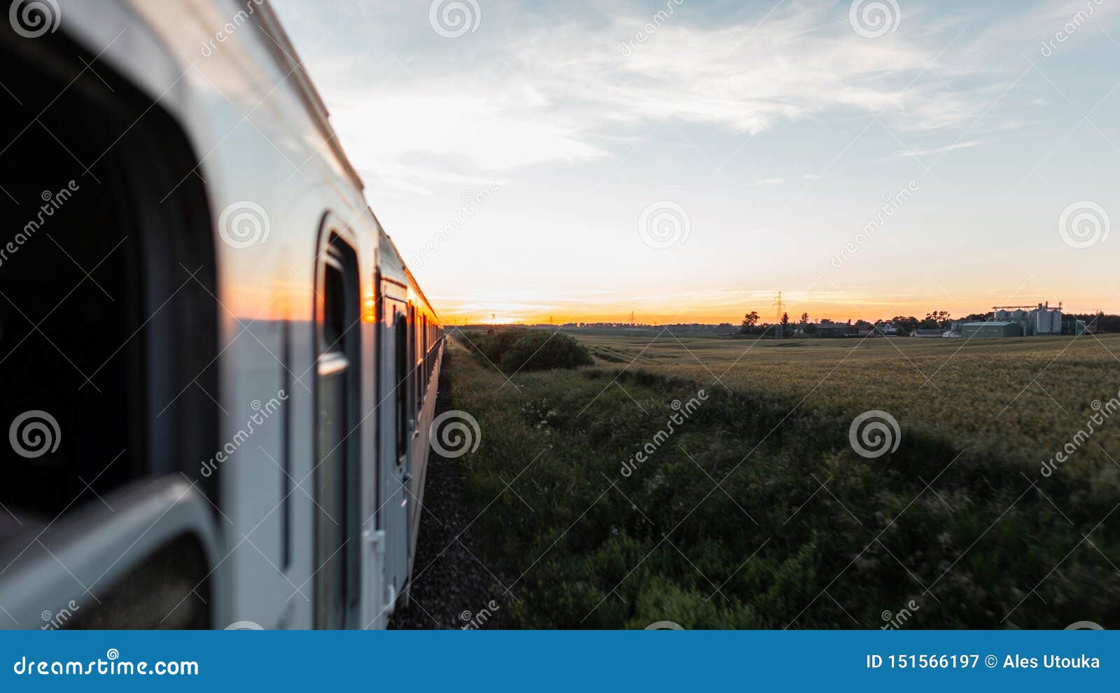 The View from the Train Window Overlooking the Wagons on the Field and ...