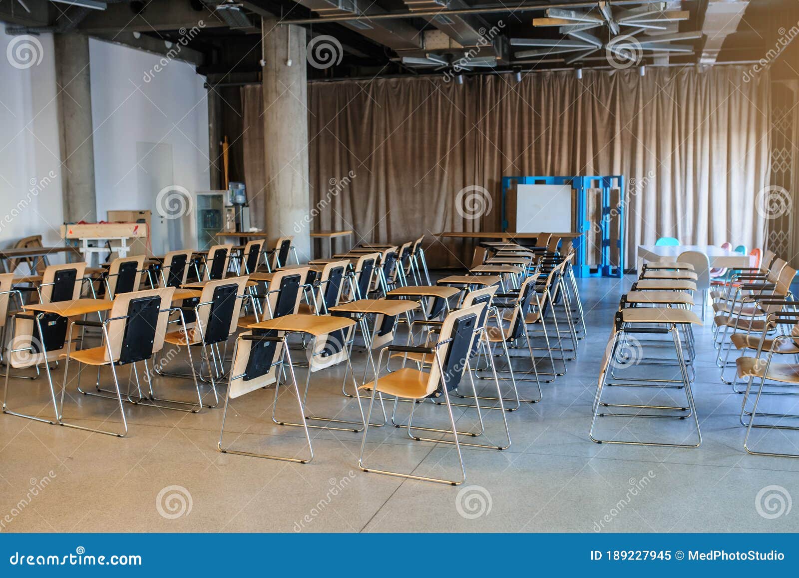 View of a Training Room/conference Hall Interior with Rows of Wood ...