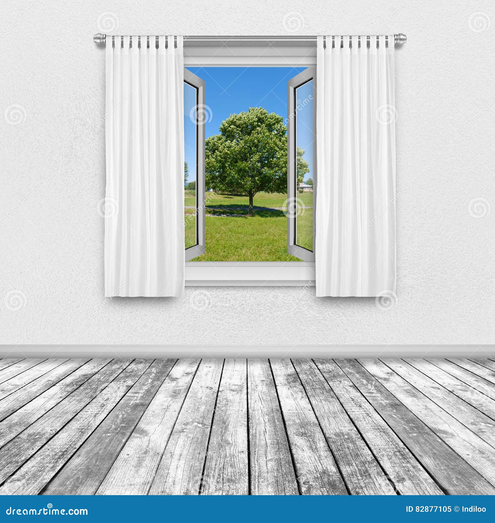 View of a Tree through an Open Window Stock Image - Image of cloudless ...