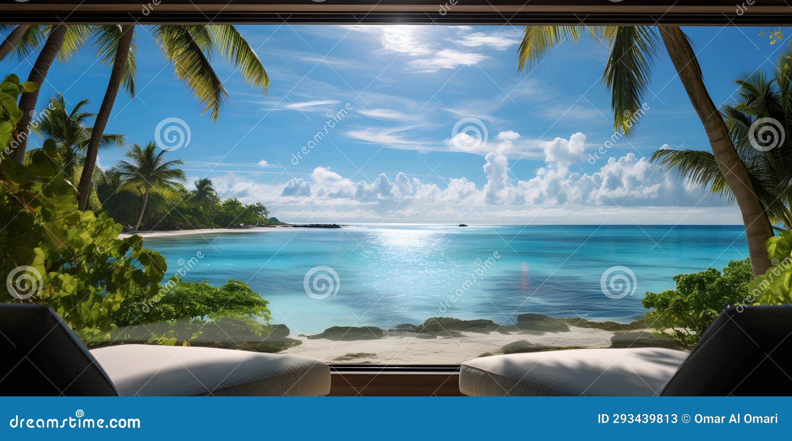 A View of a Tropical Beach through a Window.Window View from Resort ...