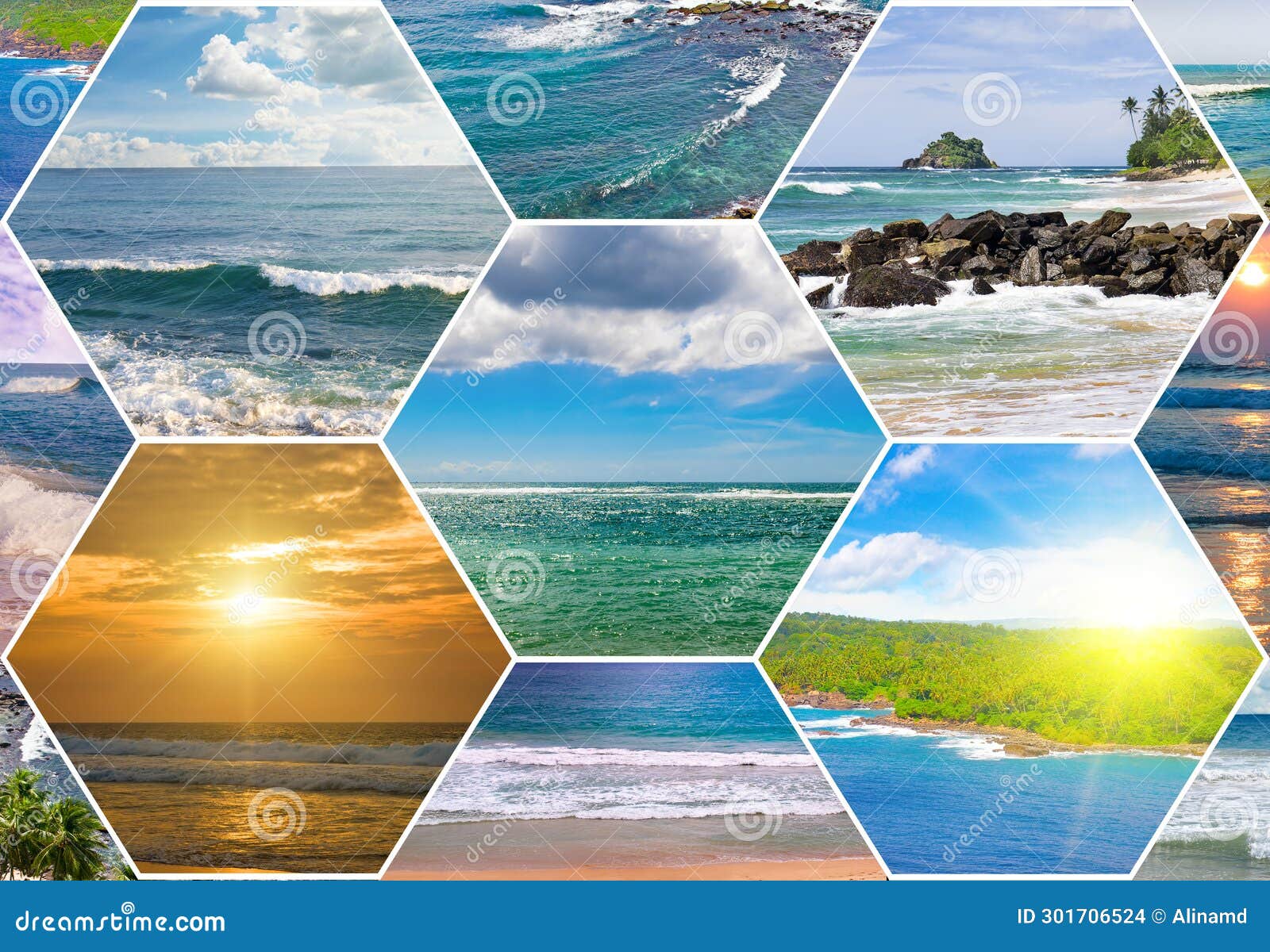 View of Tropical Beaches and Beautiful Sky. Collage Stock Photo - Image ...