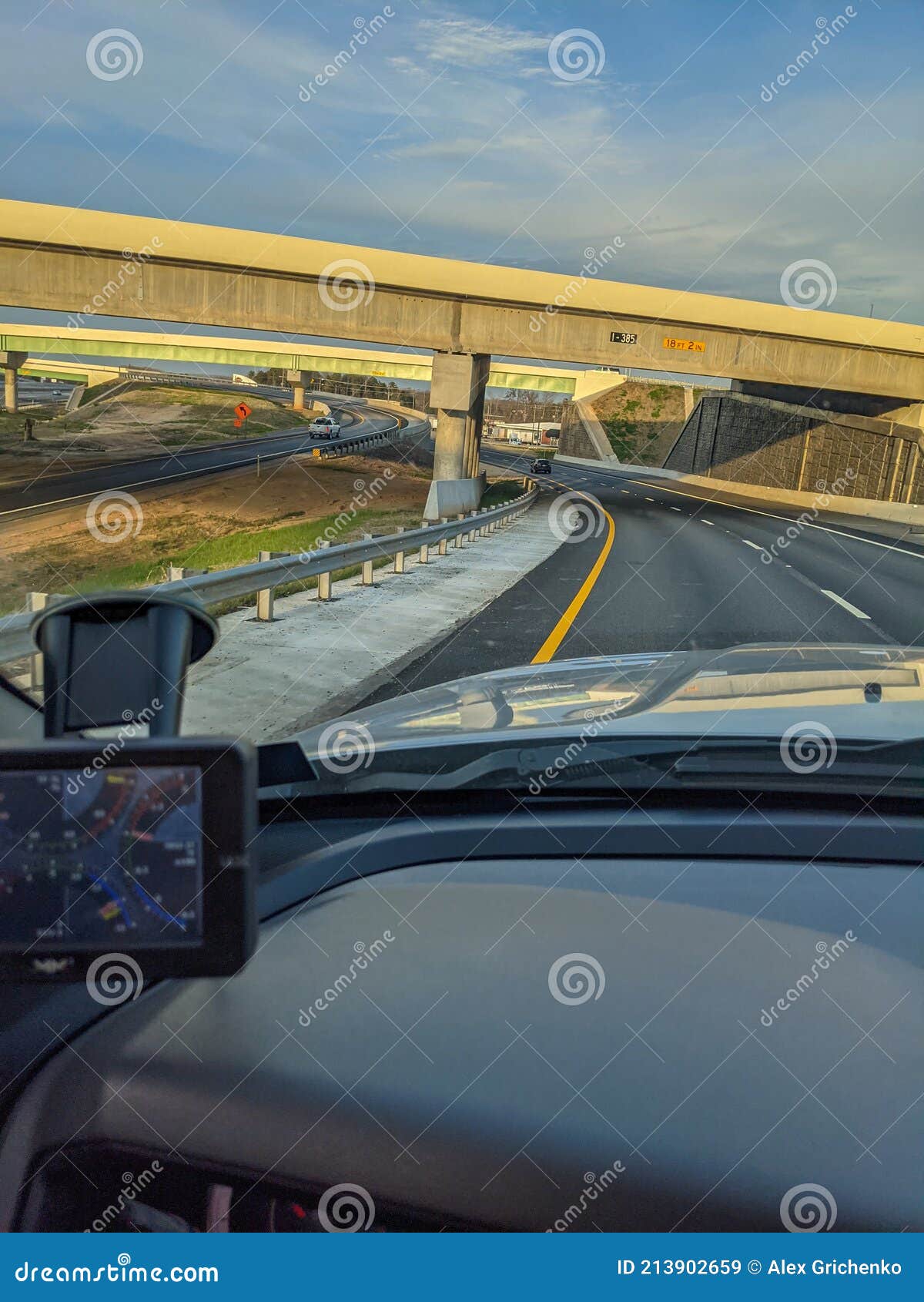 View from Truck Cockpit on a Freeway Stock Image - Image of driver ...