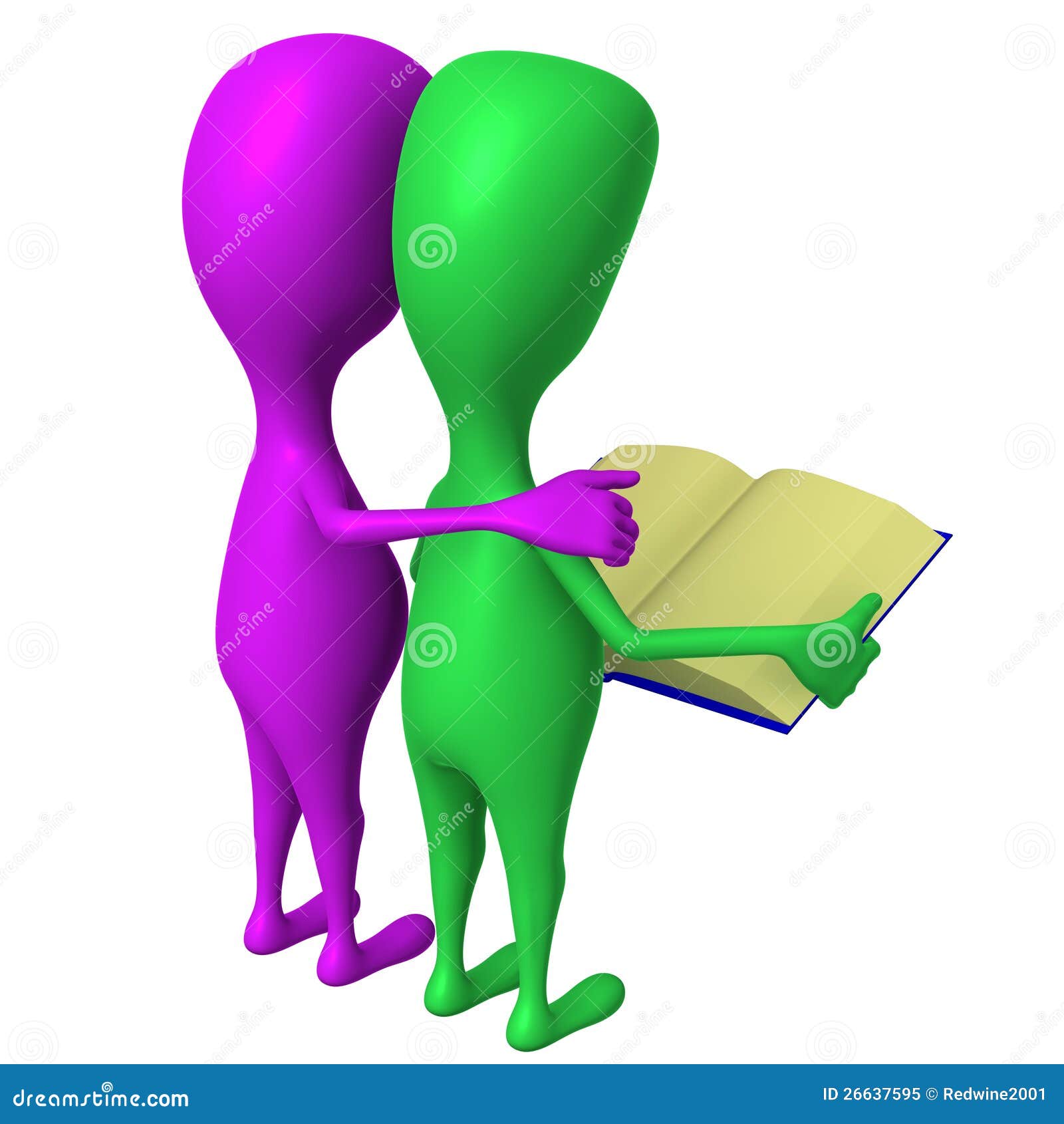 View Two 3d Puppets Reading Blue Book Stock Illustration - Illustration ...