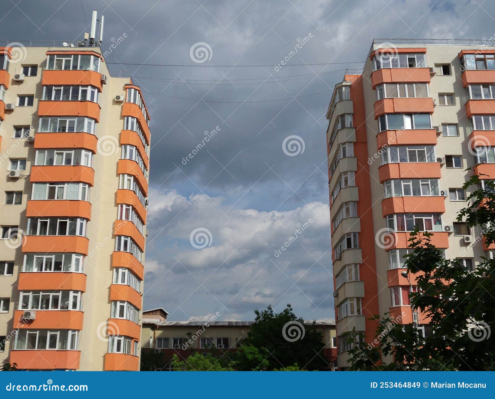 View with Two Blocks in Bucharest and Clouds in the Background Stock ...