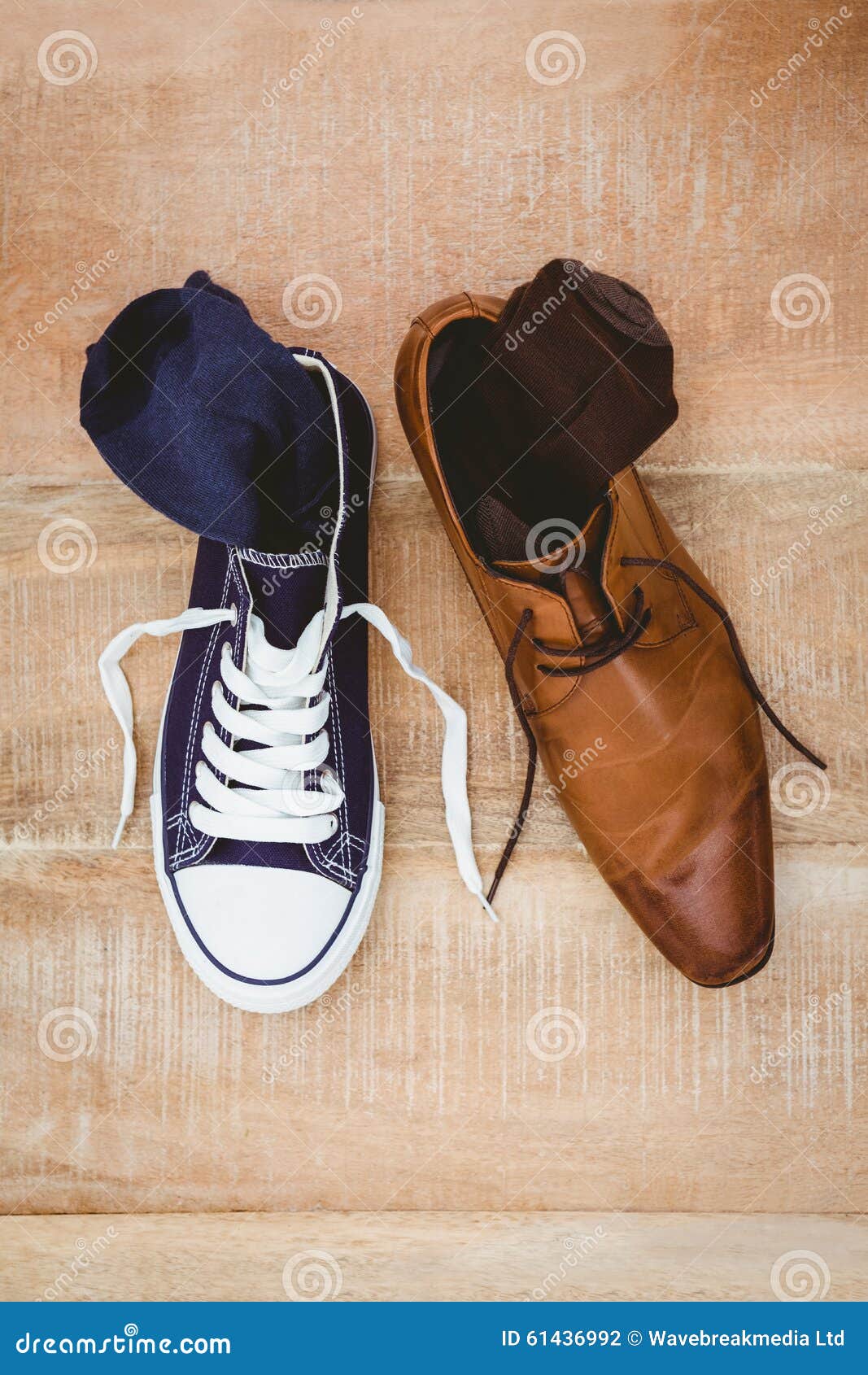 View of Two Different Shoes Stock Photo - Image of formal, socks: 61436992