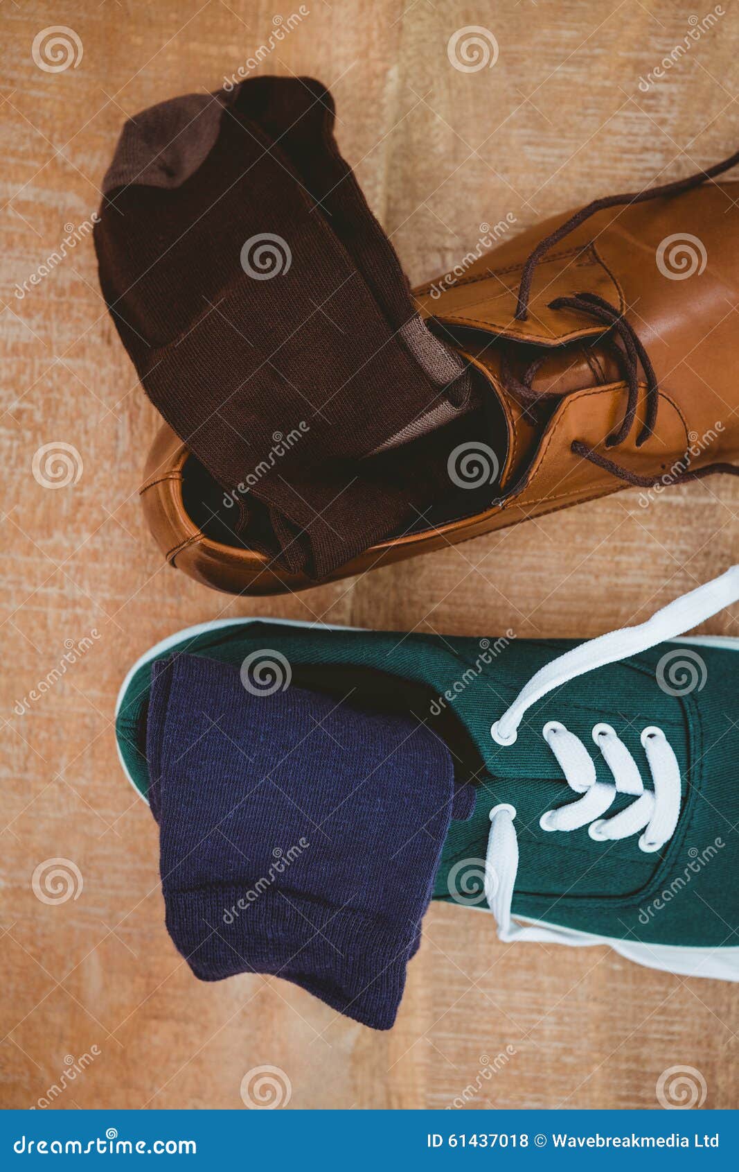 View of Two Different Shoes Stock Photo - Image of socks, denim: 61437018