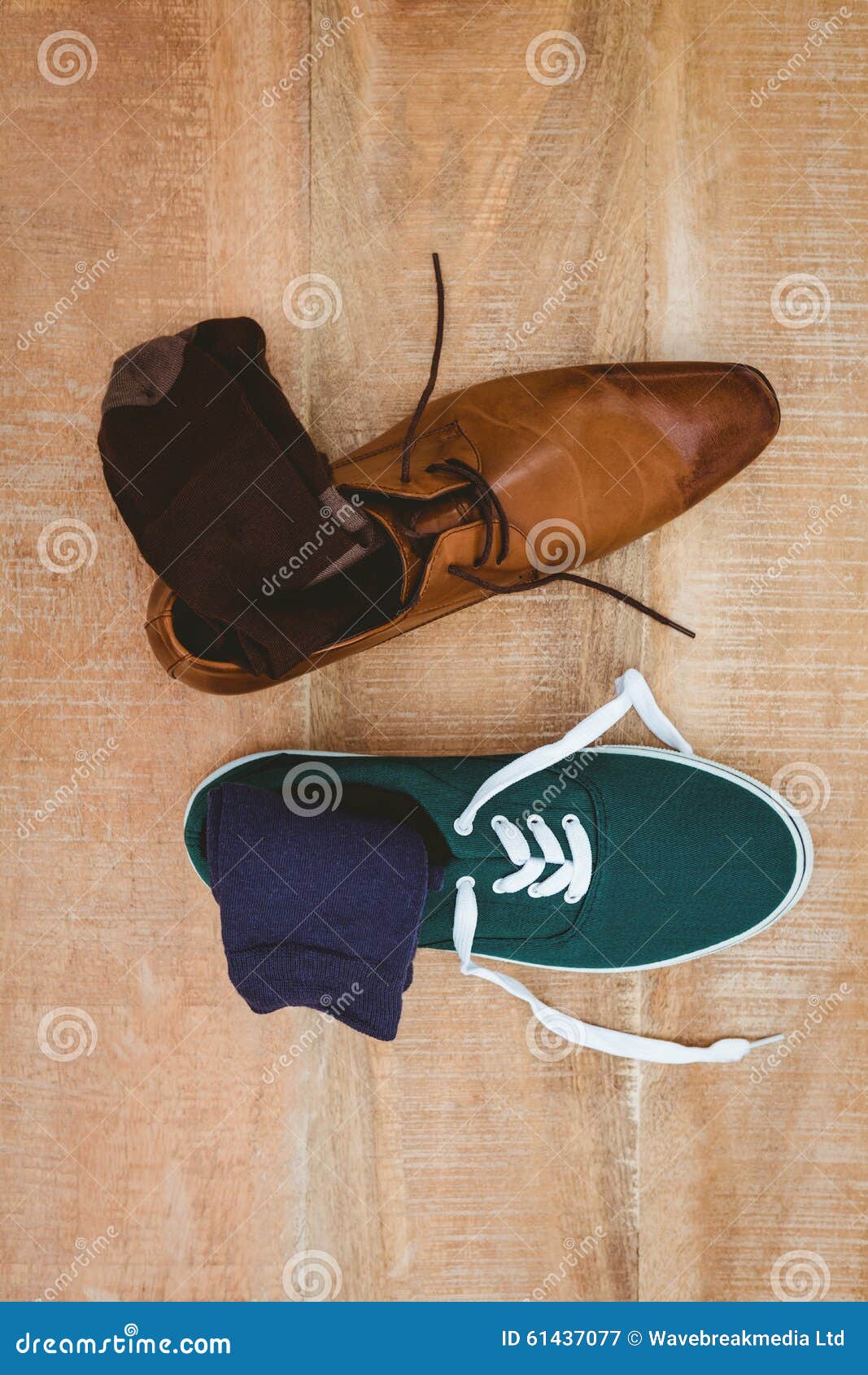 View of Two Different Shoes Stock Image - Image of business, wooden ...