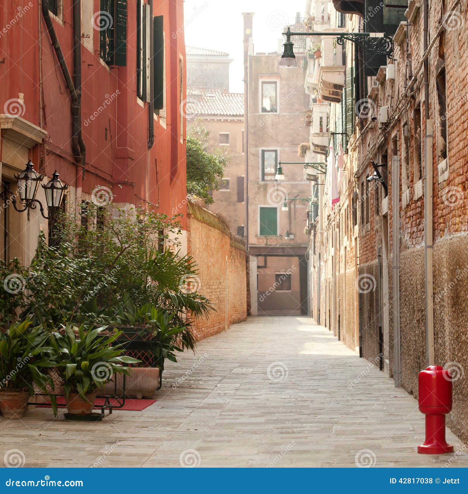View of a Typical Narrow Venice Street Stock Photo - Image of bright ...