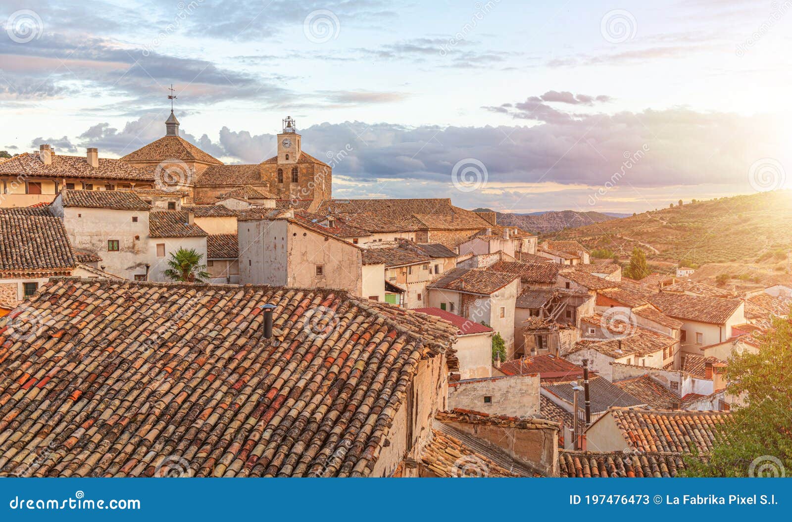 Spanish village rooftops stock image. Image of guadalajara - 197476473