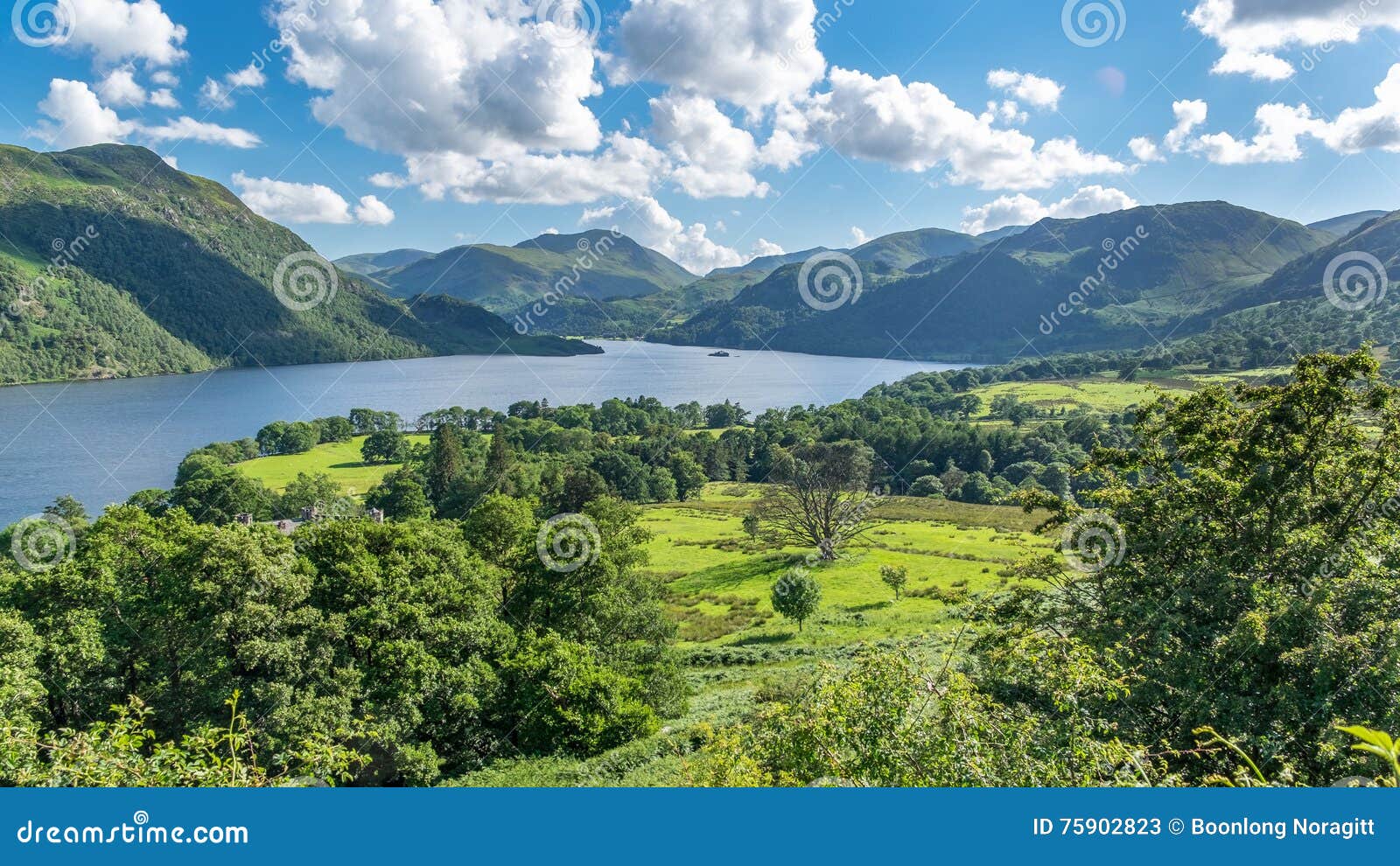 View of Ullswater Lake, Lake District, UK Stock Image - Image of field ...