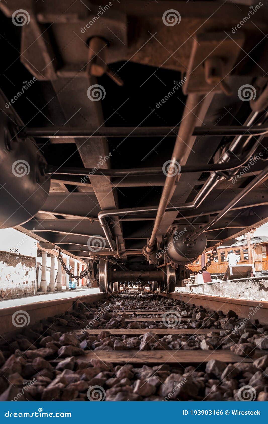 View Under a Freight Train on a Railway Stock Photo - Image of ...