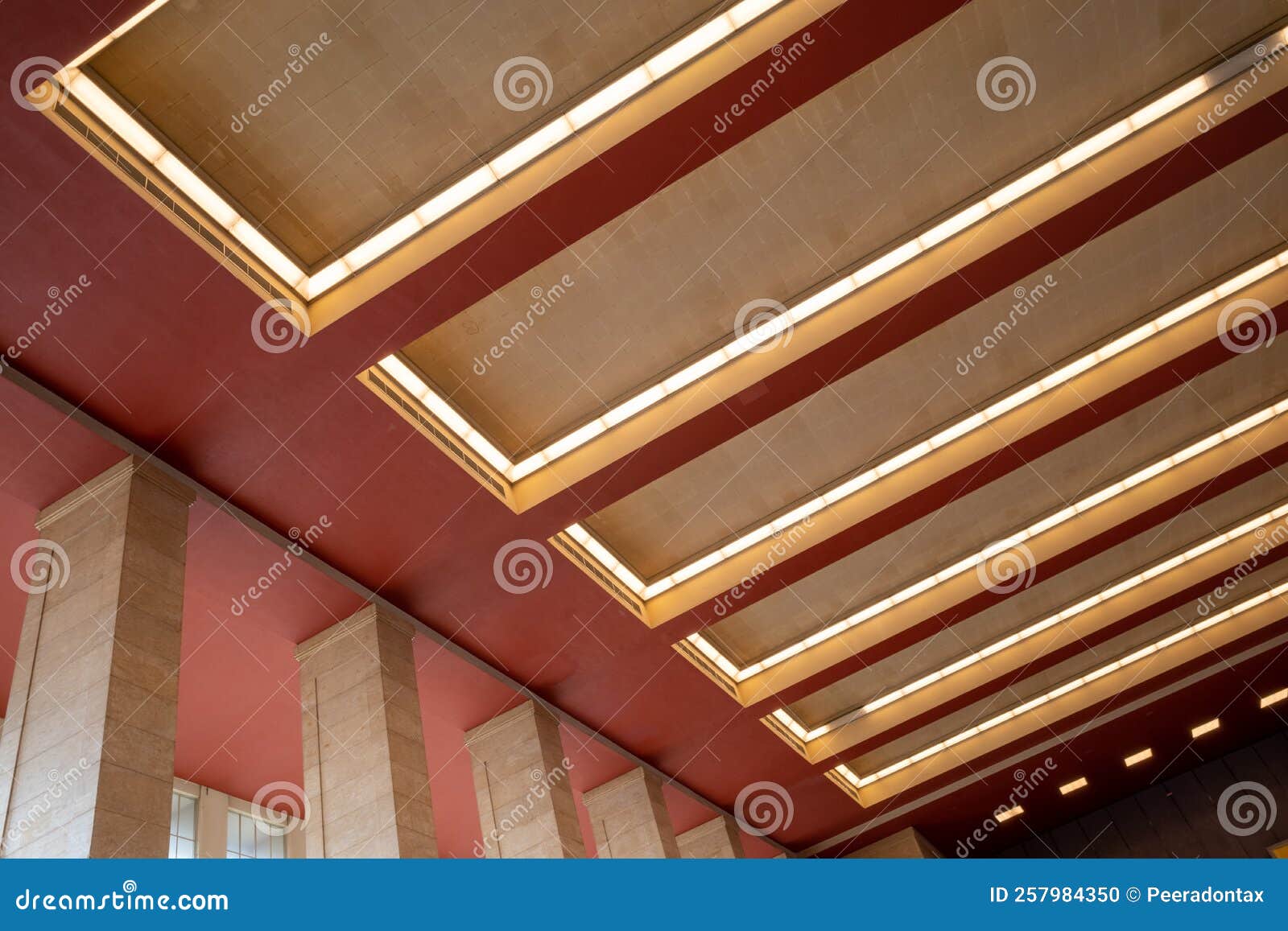 View Under High Ceiling of Open Interior Space with Huge Concrete ...