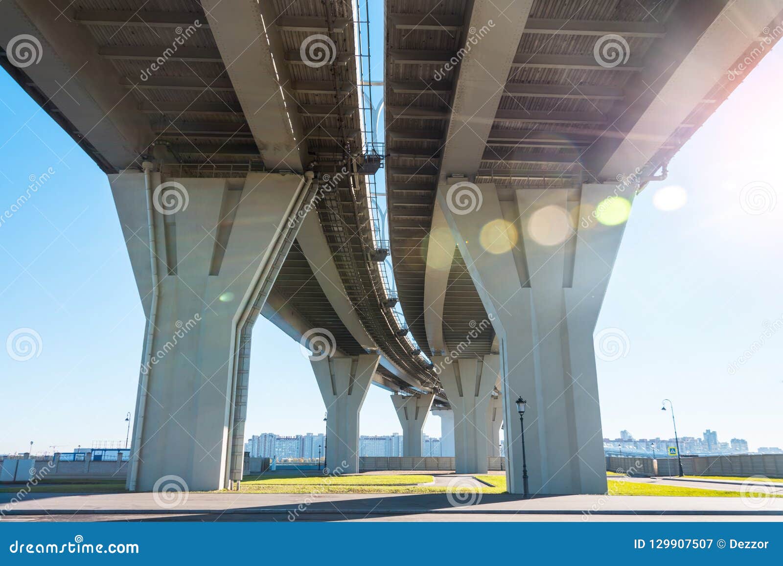 View from Under the High-speed Highway Bridge with a Turn. Stock Image ...