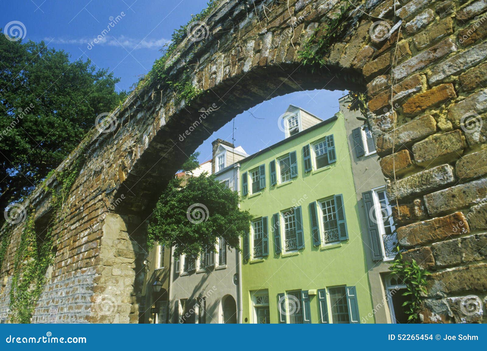View Under Stone Arch of Historic District of Charleston, SC Stock ...